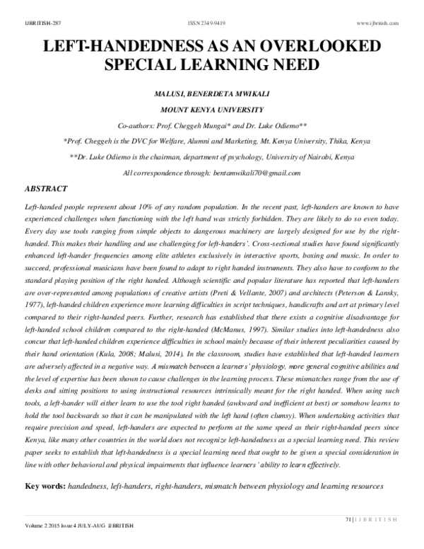 (PDF) Left-Handedness as an Overlooked Special Learning Need