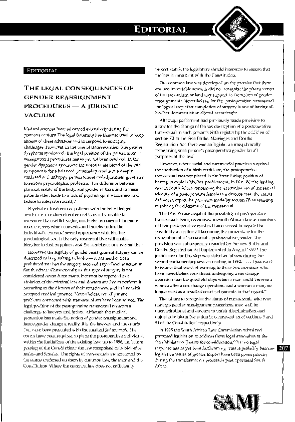 (PDF) The legal consequences of gender reassignment procedures