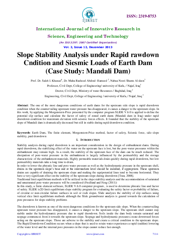 (PDF) Slope Stability Analysis under Rapid rawdownCndition and Siesmic ...