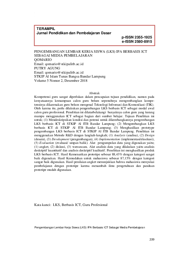(PDF) Pengembangan Lembar Kerja Siswa (LKS) Ipa Berbasis Model Predict, Observe, Explain (Poe ...