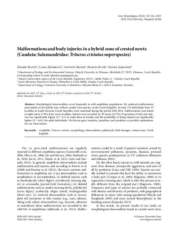 (PDF) Malformations and body injuries in a hybrid zone of crested newts ...