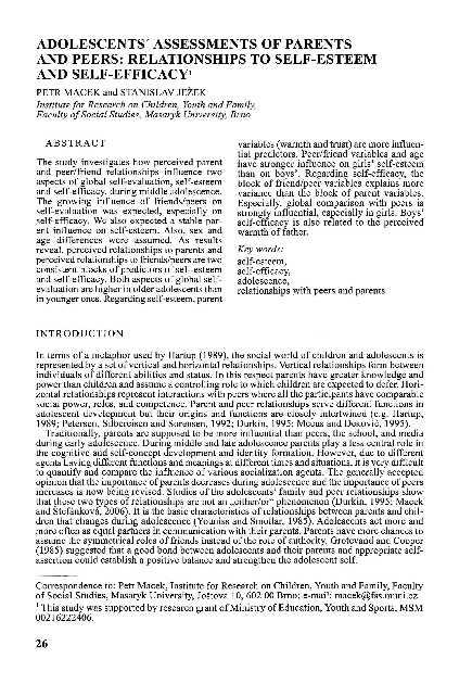 (PDF) Adolescents' assessments of parents and peers: relationships ...