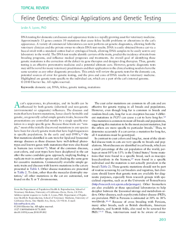 (PDF) Feline Genetics: Clinical Applications and Genetic Testing