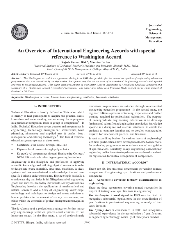 (PDF) An Overview of International Engineering Accords with special ...