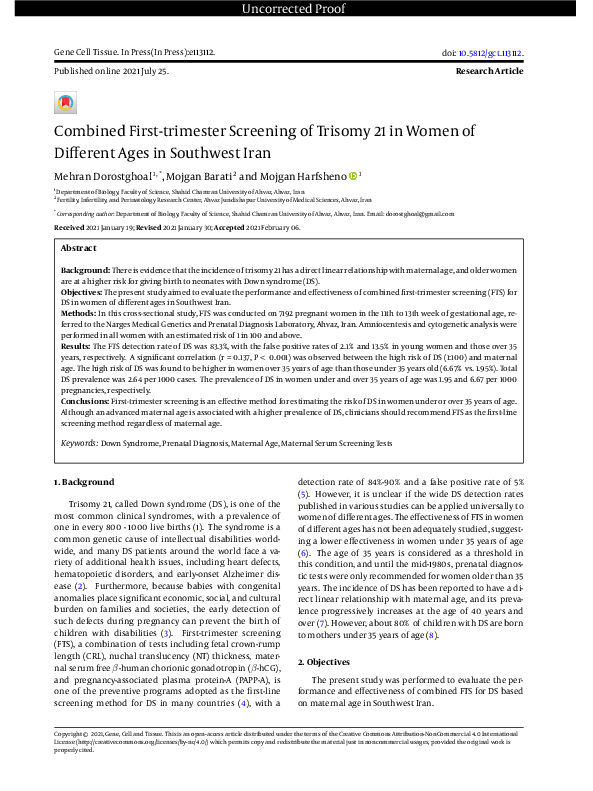 (PDF) Combined First-trimester Screening of Trisomy 21 in Women of ...