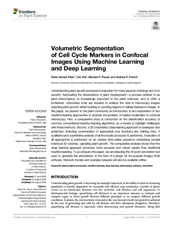 Pdf Volumetric Segmentation Of Cell Cycle Markers In Confocal Images Using Machine Learning