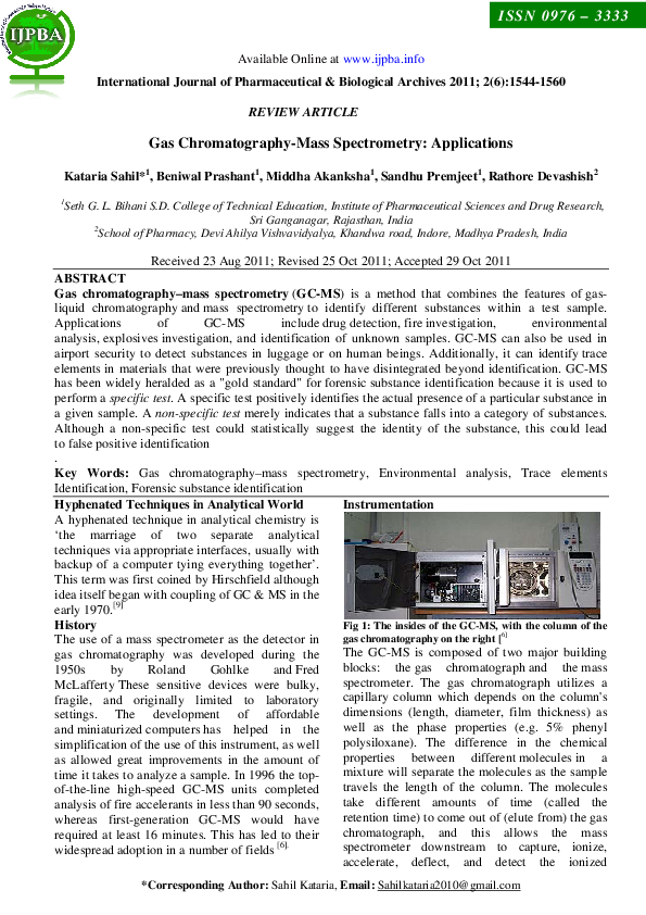 (PDF) Gas Chromatography-Mass Spectrometry: Applications