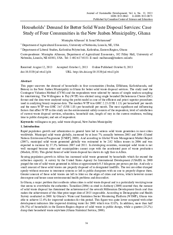 (PDF) Households ’ Demand for Better Solid Waste Disposal Services ...