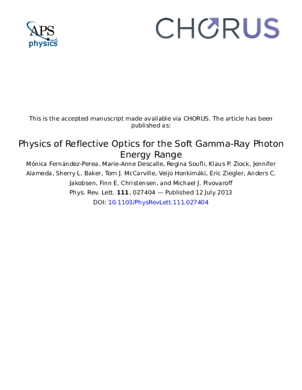 (PDF) Physics of Reflective Optics for the Soft Gamma-Ray Photon Energy ...
