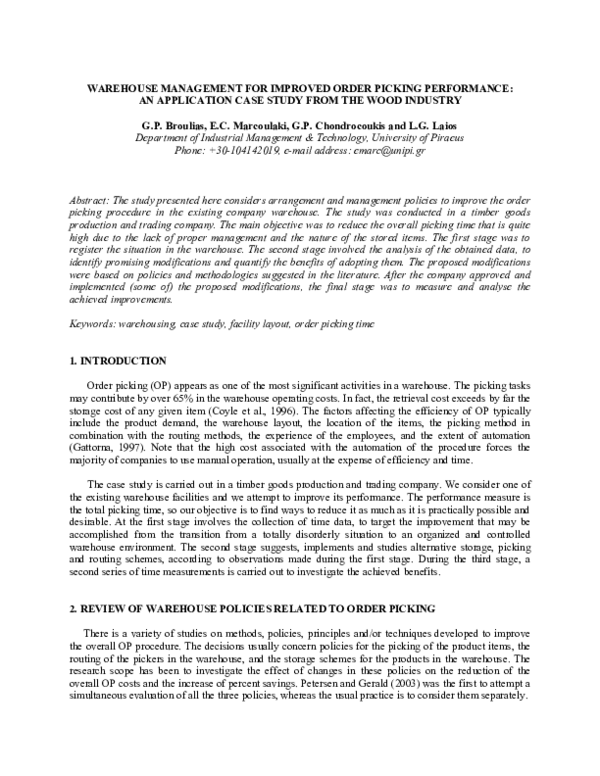 (PDF) Warehouse Management for Improved Order Picking Performance: An ...