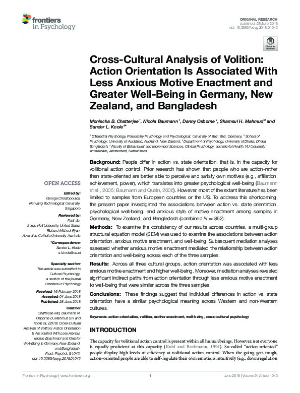 (PDF) Cross-Cultural Analysis of Volition: Action Orientation Is ...