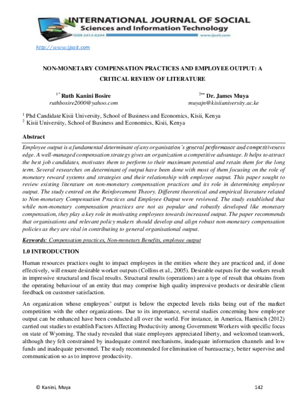 (PDF) Non-Monetary Compensation Practices and Employee Output: A ...