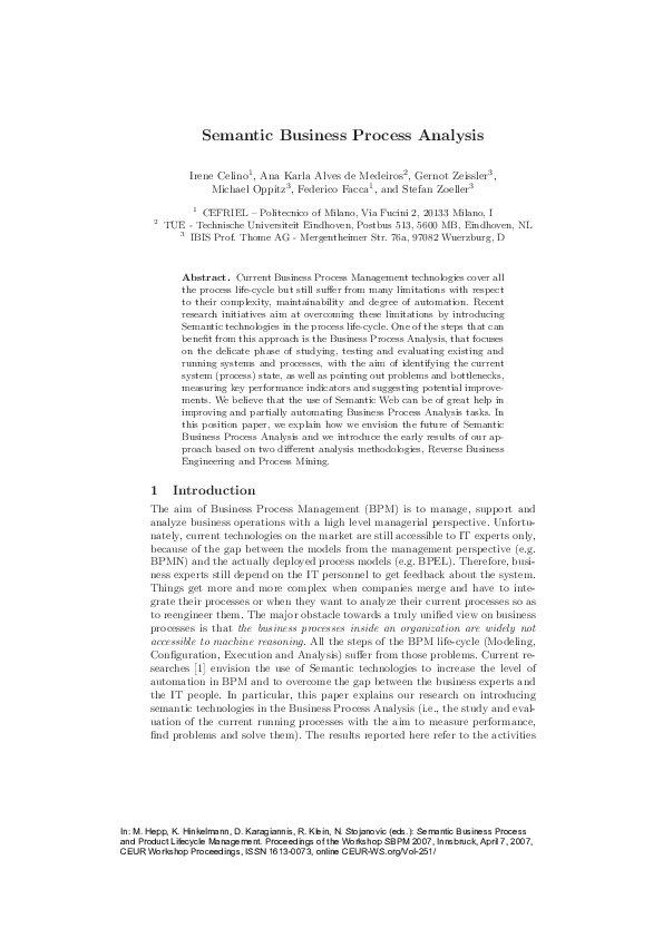 (PDF) Semantic business process analysis