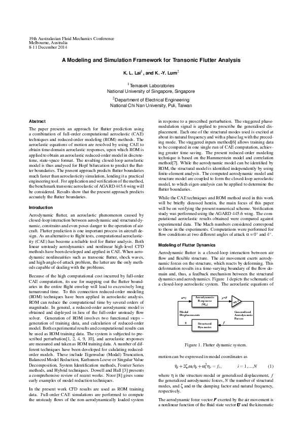 (PDF) A Modeling and Simulation Framework for Transonic Flutter Analysis