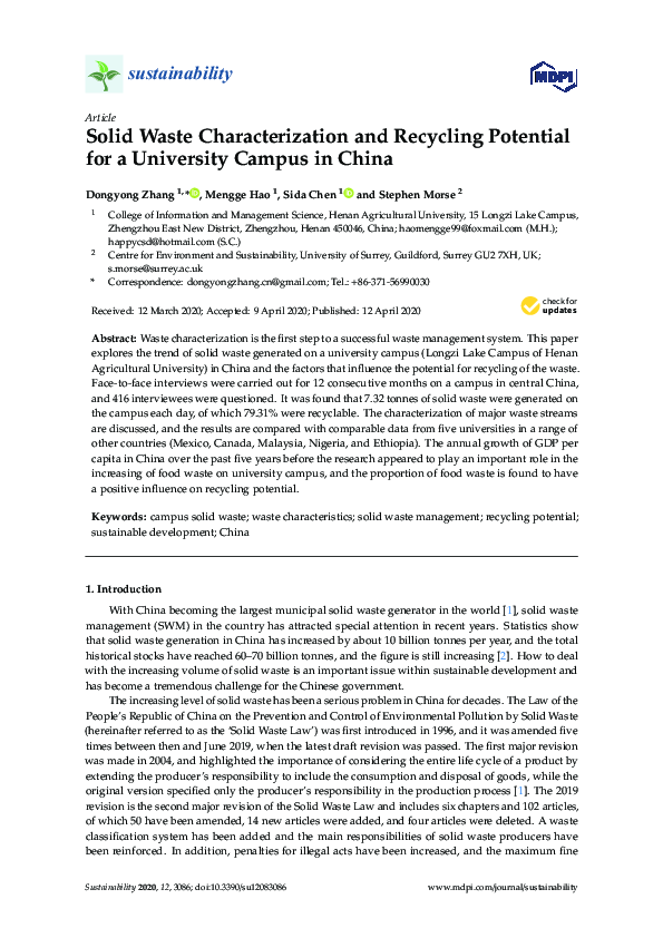 (PDF) Solid Waste Characterization and Recycling Potential for a ...