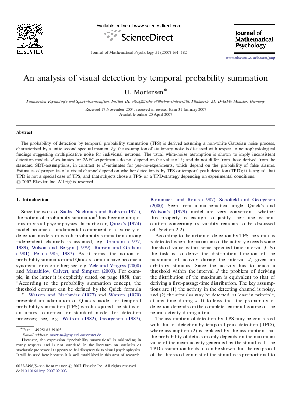 (PDF) An analysis of visual detection by temporal probability summation