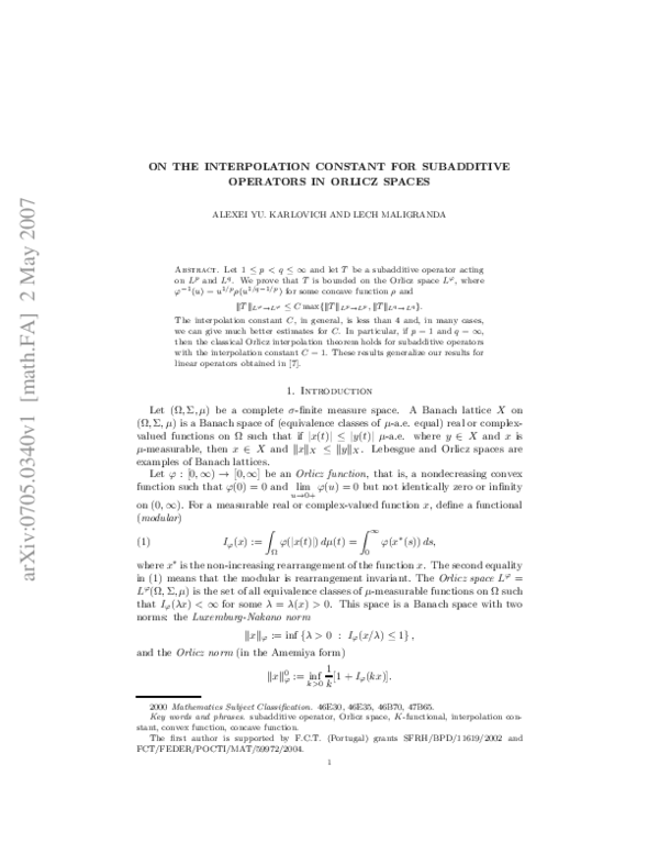 (PDF) On the interpolation constant for subadditive operators in Orlicz spaces