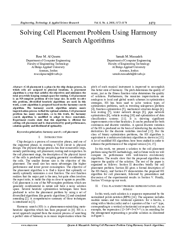 (PDF) Solving Cell Placement Problem Using Harmony Search Algorithms