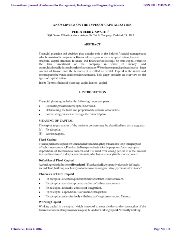 (PDF) AN OVERVIEW ON THE TYPES OF CAPITALIZATION