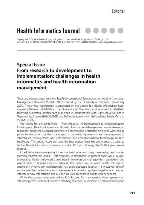 (PDF) Special Issue From research to development to implementation ...