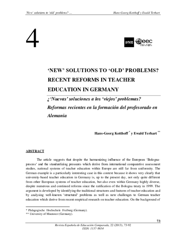 (PDF) ‘New ’ Solutions to ‘Old ’ Problems? Recent Reforms in Teacher