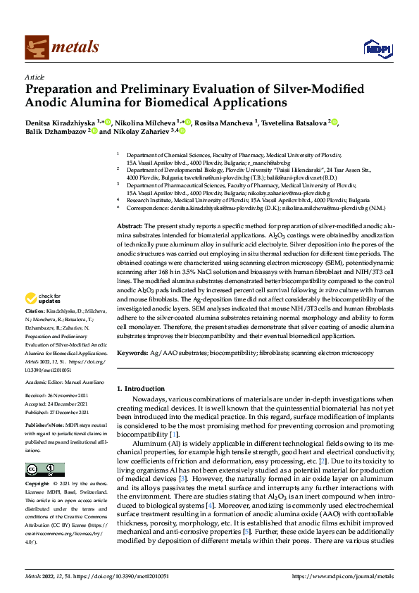 (PDF) Preparation and Preliminary Evaluation of Silver-Modified Anodic ...