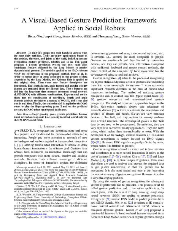 (PDF) A Visual-Based Gesture Prediction Framework Applied in Social Robots
