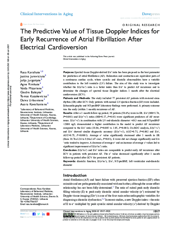 (PDF) The Predictive Value of Tissue Doppler Indices for Early ...
