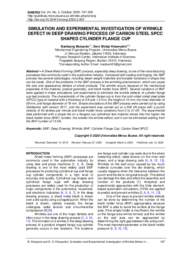 (PDF) Simulation and Experimental Investigation of Wrinkle Defect in ...