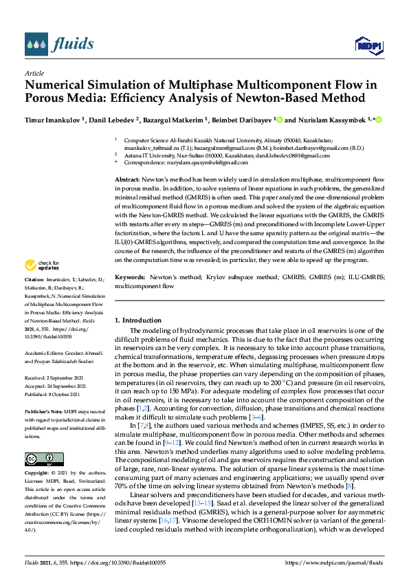 (PDF) Numerical Simulation of Multiphase Multicomponent Flow in Porous Media: Efficiency ...