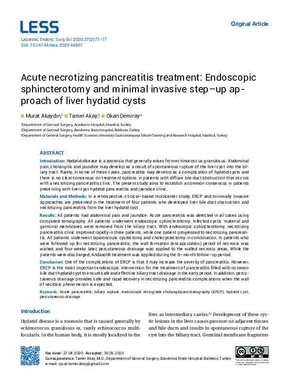 (PDF) Acute Necrotizing Pancreatitis Treatment: Endoscopic ...
