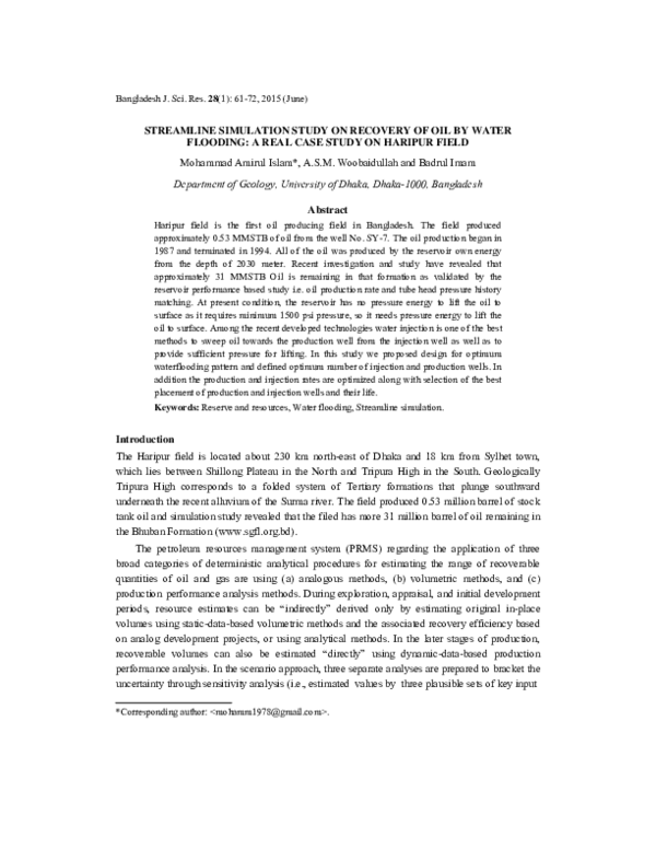 (PDF) Streamline simulation study on recovery of oil by water flooding ...
