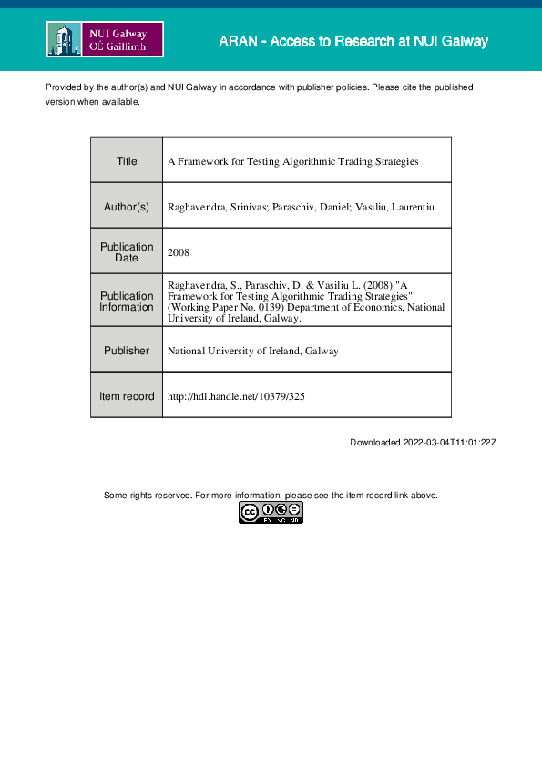 Pdf A Framework For Testing Algorithmic Trading Strategies