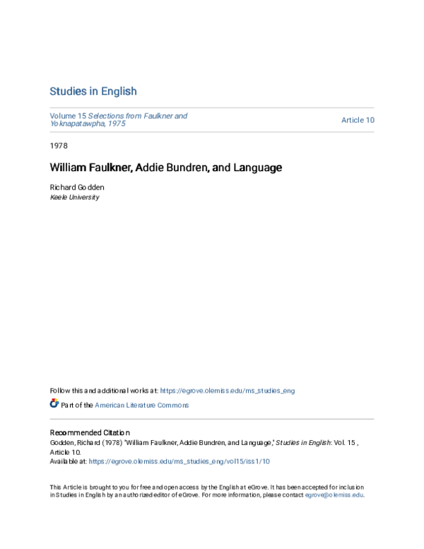(PDF) William Faulkner, Addie Bundren, and Language