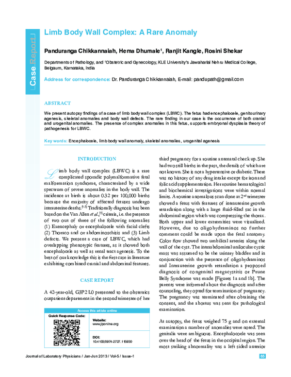 (PDF) Limb body wall complex: A rare anomaly