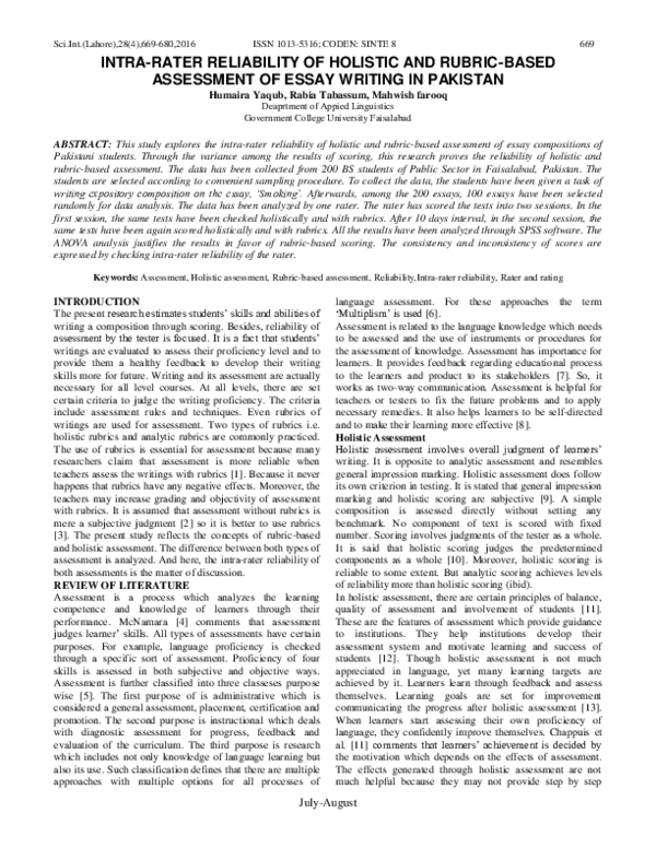 (PDF) Assessing Intra-Rater Reliability in Essay Scoring