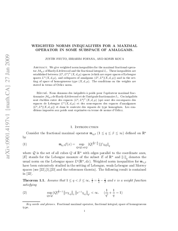 (PDF) Weighted Norms Inequalities for a Maximal Operator in Some Subspace of Amalgams