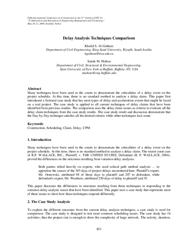 (PDF) Delay Analysis Techniques Comparison (PDF) Delay Analysis Techniques Comparison