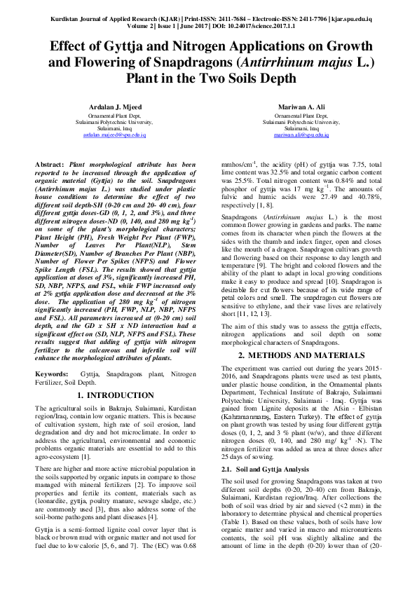 (PDF) Effect of Gyttja and Nitrogen Applications on Growth and ...
