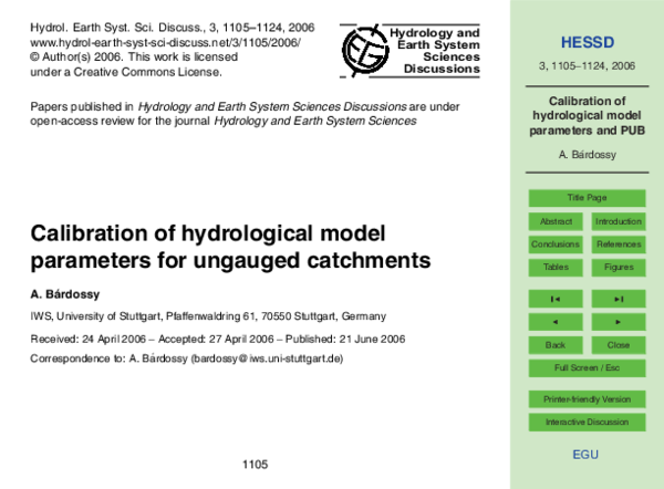 (PDF) Calibration of hydrological model parameters for ungauged ... (PDF) Calibration of hydrological model parameters for ungauged ...