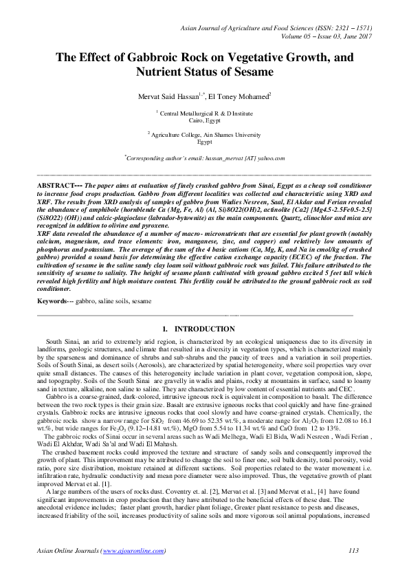 (PDF) The Effect of Gabbroic Rock on Vegetative Growth, and Nutrient ...