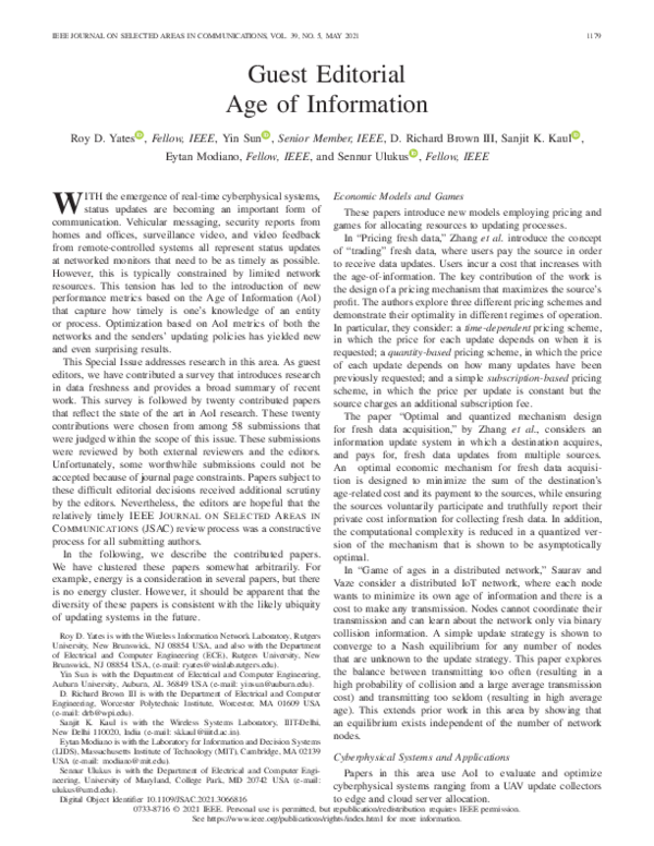 (PDF) Guest Editorial Age of Information | Sanjit Kaul - Academia.edu
