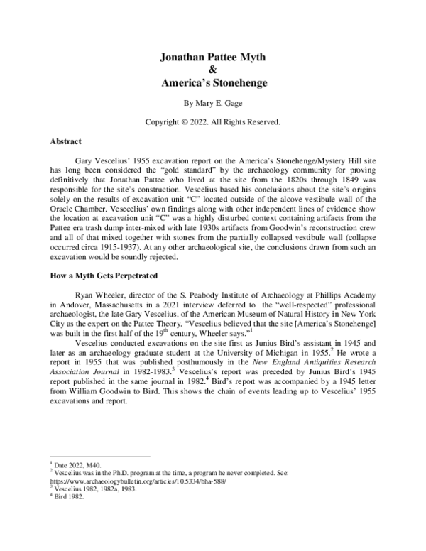 (PDF) Jonathan Pattee Myth & America's Stonehenge