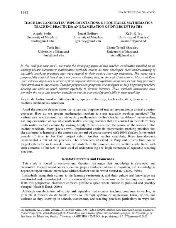 (PDF) Teachers candidates’ implementations of equitable mathematics ...