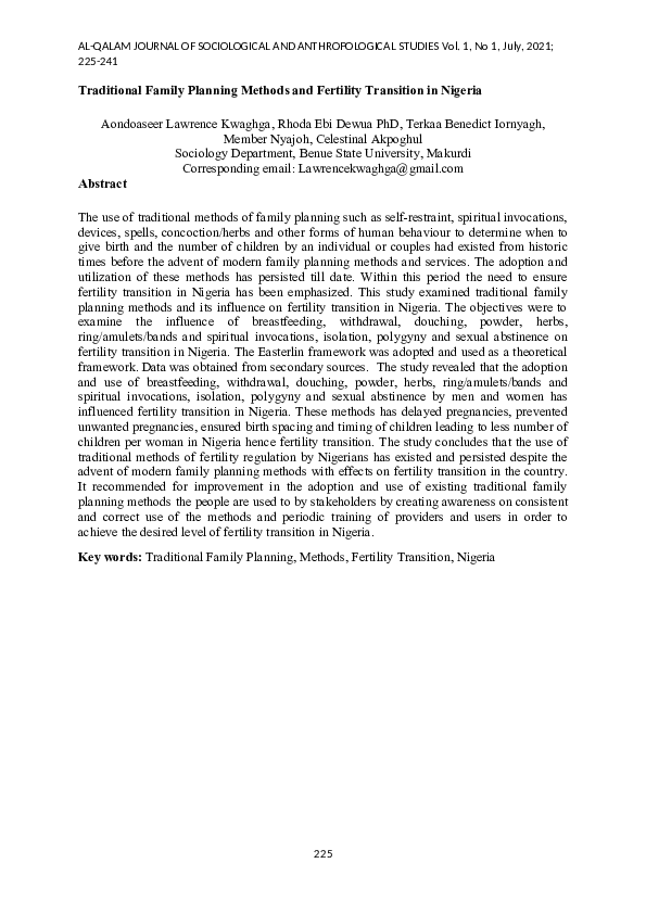 (PDF) Traditional Family Planning Methods and Fertility Transition in ...