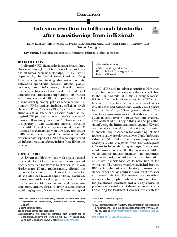 (PDF) Infusion reaction to infliximab biosimilar after transitioning ...
