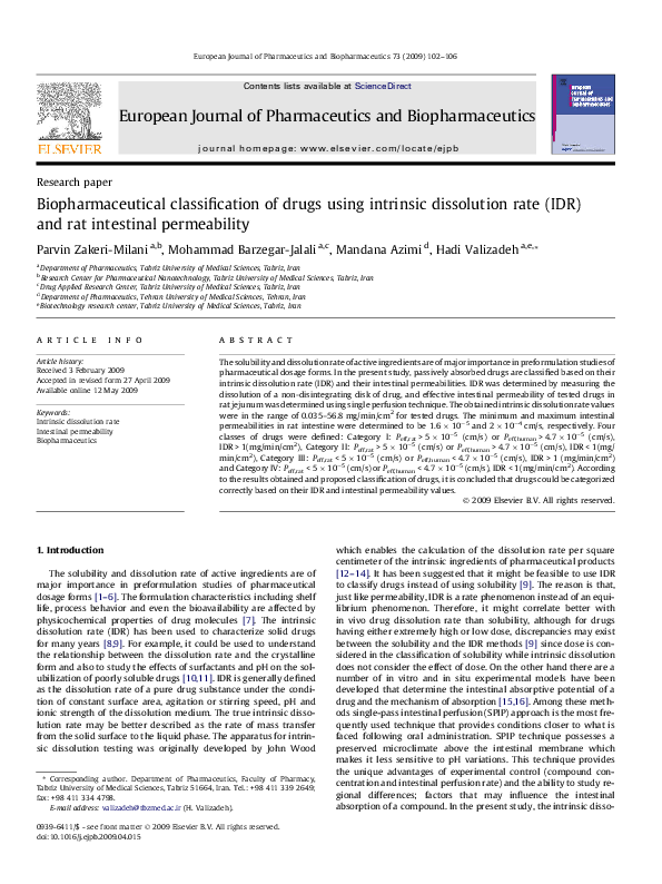 (PDF) Biopharmaceutical classification of drugs using intrinsic ...