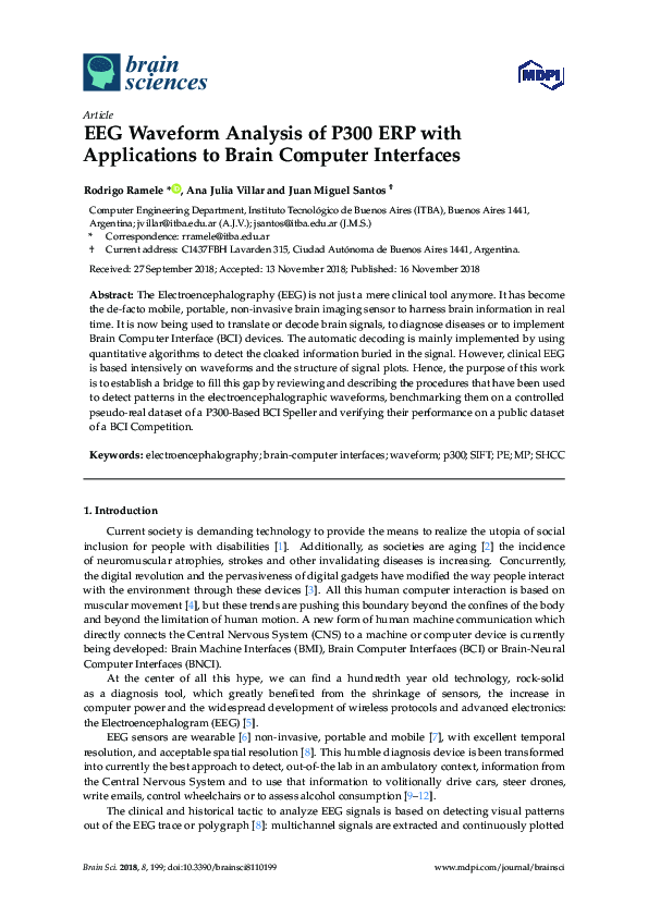 (PDF) EEG Waveform Analysis of P300 ERP with Applications to Brain Computer Interfaces