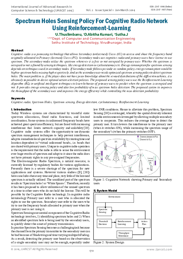 (PDF) Spectrum Holes Sensing Policy For Cognitive Radio Network Using Reinforcement-Learning