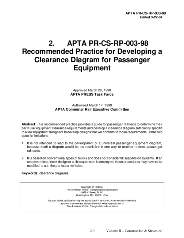 (PDF) Recommended Practice for Developing a Clearance Diagram for ...